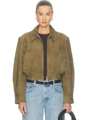 AGOLDE Nahla Cropped Suede Jacket In Brown - Canopy