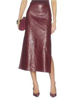 Alice + Olivia Maeve Faux Leather Slip Skirt With Slit In Red - Cognac