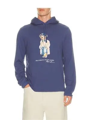 Polo Ralph Lauren Long Sleeve Jersey Knit Litchfield Bear Graphic T-shirt With Hood In Navy - Light Navy