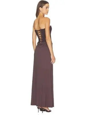 RUNAWAY THE LABEL Taleah Strapless Corset Maxi Dress In Brown - Espresso