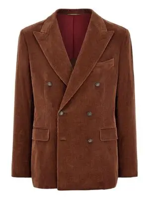 Canali Cocoa Cotton Velvet Double-breasted Modern-fit Jacket - Brown