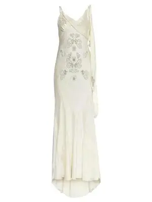 SELF-PORTRAIT Embellished Satin Maxi Dress Neutrals