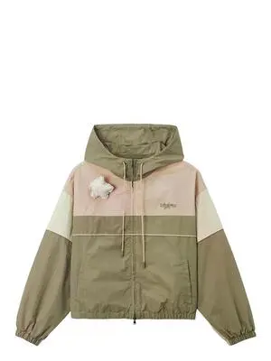 MINI CREAM Colour-block Hooded Jacket - Green