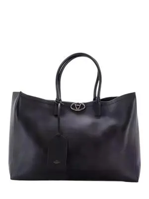 Valentino Garavani Vlogo Locker Leather Large Tote Bag - Black