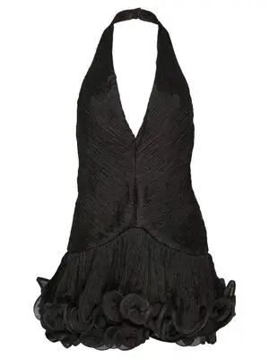 STOLEN STORES Ruffled Halterneck Mini Dress - Black