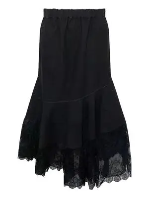 RENLI SU Mermaid Lace-trim Panelled Midi Skirt - Black