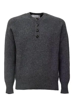 AMARANTO Ribbed-knit Henley Sweater - Grey