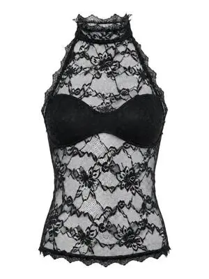OW Selah Floral-lace Halterneck Top - Black