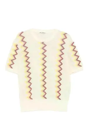 LANVIN Zigzag-pattern Short-sleeve T-shirt - Neutrals