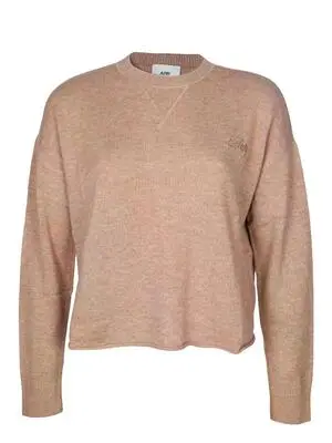 AUTRY Logo-embroidered Cropped Sweater - Neutrals