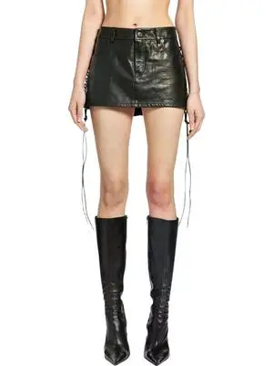 Balenciaga Laced-up Leather Mini Skirt - Black