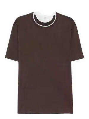 Brunello Cucinelli Contrast-trim T-shirt - Brown