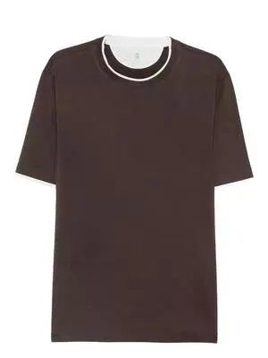 Brunello Cucinelli Contrast-trim T-shirt - Brown