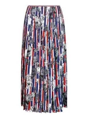 Thom Browne Striped-pattern Graphic-print Pleated Maxi Skirt Blue