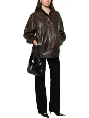 THE GARMENT Leather High-neck Jacket - Brown