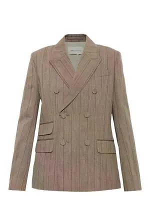 AMI Paris Brown Double Breasted Striped Wool Blazer - Neutrals