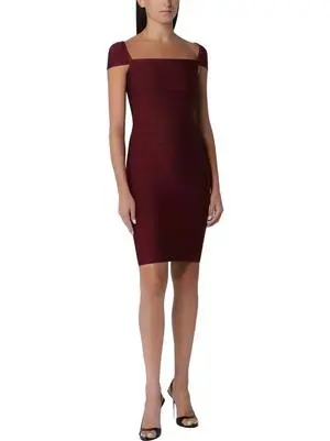 ROTATE BY BIRGER CHRISTENSEN Midi Fitted Knit Dress Dark - Red