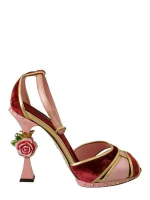 DOLCE & GABBANA Rose-embellished Velvet Sandals