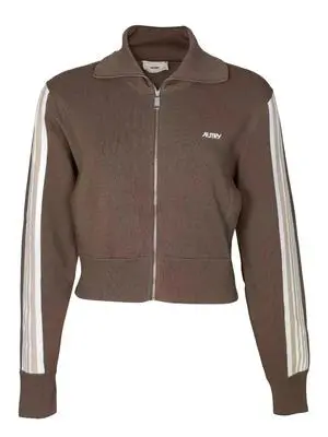 AUTRY Stripe-detail Logo-embroidered Jacket Brown