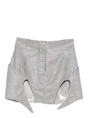 MITILIANE COUTURE Rhinestone-embellished Cut-out Mini Skirt - Silver