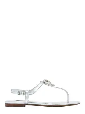 DOLCE & GABBANA Crystal-embellished Metallic-effect Flat Sandals