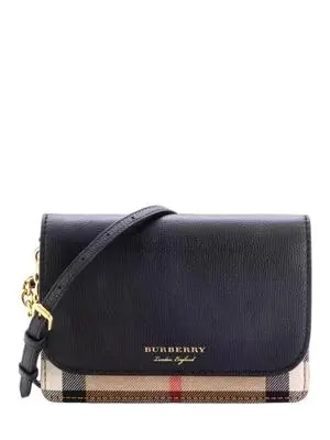 Burberry Hampshire Wallet On Chain Leather And House Check Canvas Crossbody Bag - Black