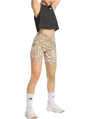 Adidas X Farm Rio Floral-print Leopard-pattern Shorts Neutrals