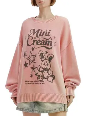 MINI CREAM Graphic-print Intarsia-knit Sweater - Pink