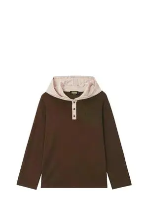 MINI CREAM Striped-hood Logo-embroidered Hoodie - Brown