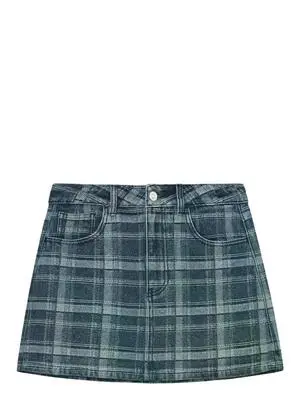 B+AB Check-pattern Denim Mini Skirt
