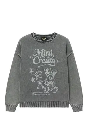 MINI CREAM Graphic-print Intarsia-knit Sweater - Grey