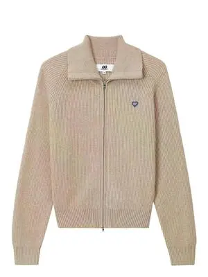 CHOCOOLATE Ribbed-knit Heart-patch Zip-up Cardigan - Neutrals