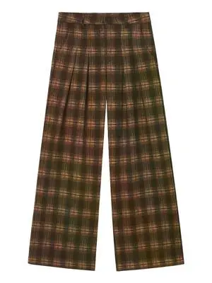 B+AB Plaid-check Pleated Trousers - Brown