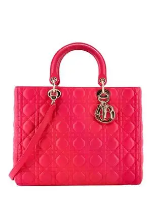 Dior Lady Bag Cannage Quilt Lambskin Large Tote Bag - Pink