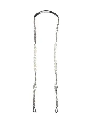 Dolce & Gabbana Dg-logo Pearl-embellished Shoulder Strap - Silver