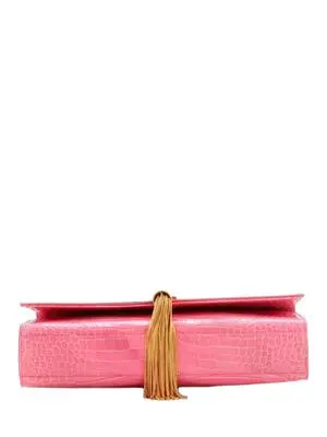 Saint Laurent Classic Monogram Tassel Crocodile Embossed Leather Medium Crossbody Bag - Pink