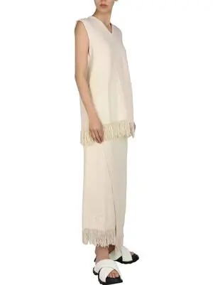 JIL SANDER Fringed-hem V-neck Vest - Neutrals