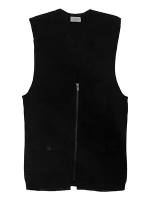 Yohji Yamamoto Ribbed-knit Zip-up Gilet - Black