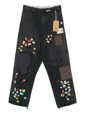 Mihara Yasuhiro Patchwork Ticket-print Jeans Black
