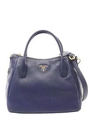 Prada 2010-2026 Vitello Daino Sacca 2 Manici Convertible Tote Satchel - Blue