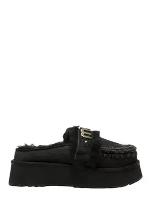 Mou Logo-plaque Crochet-trim Slippers - Black