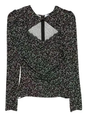 MAR DE MARGARITAS Floral-print Lace-trim Blouse - Black