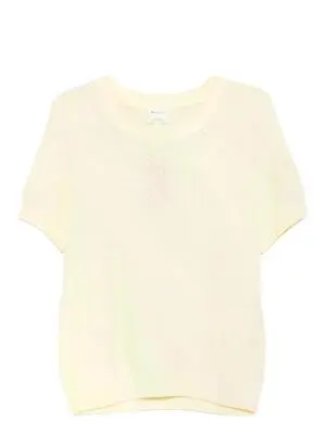 MAISON123 Pointelle-knit Short-sleeve Sweater - Yellow