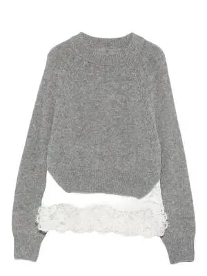 Ermanno Scervino Lace-trimmed Cropped Sweater - Grey