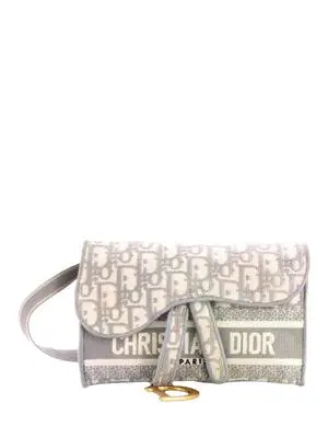 Dior Saddle Slim Pouch Logo Embroidered Oblique Canvas Belt Bag Grey