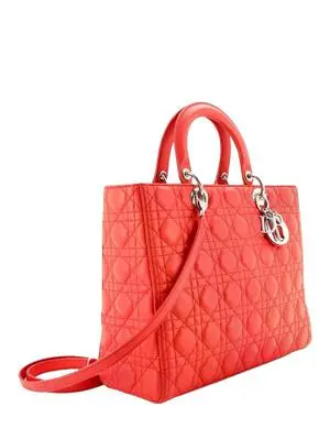 Dior Lady Dior Bag Cannage Quilt Lambskin Large Tote Bag Orange