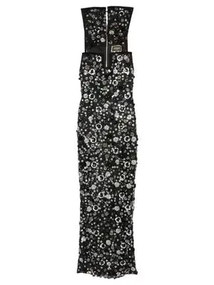 MITILIANE COUTURE Floral-embroidered Sequin-embellished Dress - Black