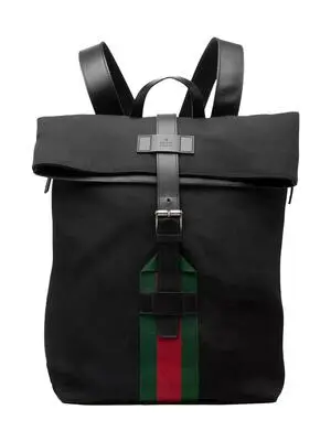 Gucci 2000-2015 Canvas Techno Web Fold Over Backpack - Black