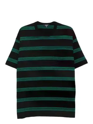 Comme Des Garçons Striped-print Chest-pocket T-shirt - Black