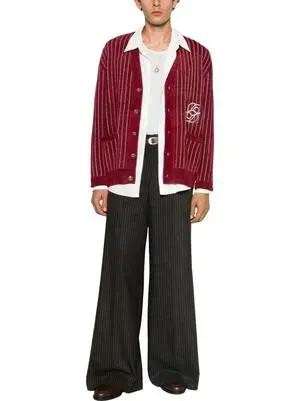 Drole De Monsieur Mirror Monogram Pinstripe Cardigan - Red